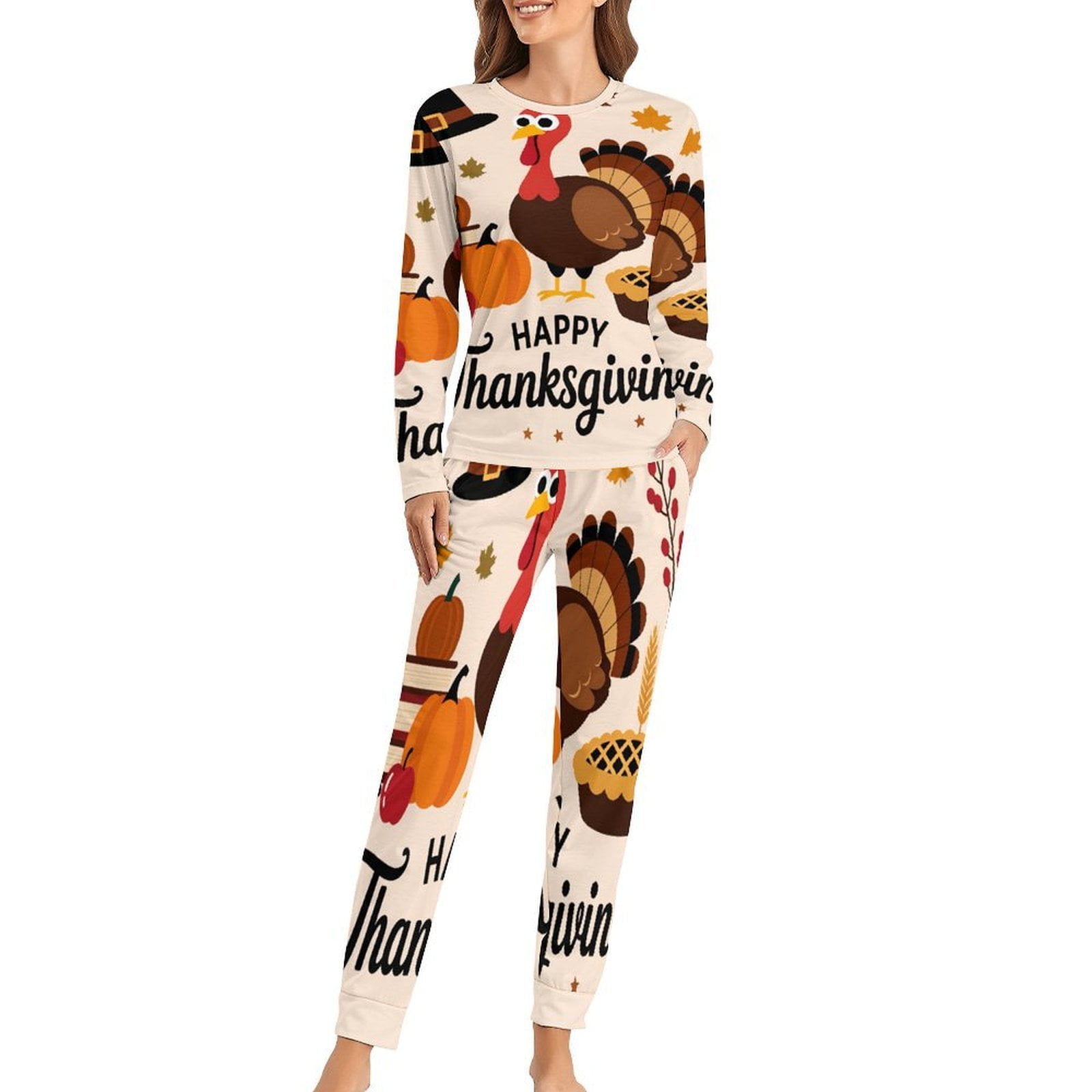 Autumn Happy Thanksgiving Turkey Pajamas Woman 2 Piece Vintage Pajamas ...