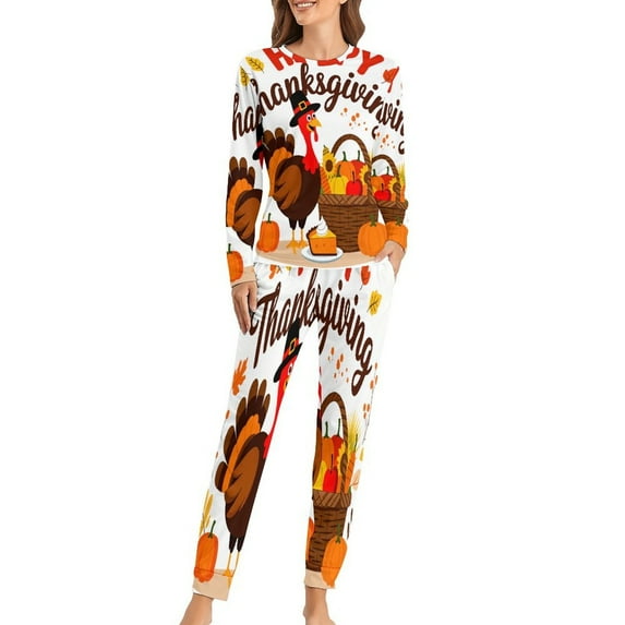 Autumn Happy Thanksgiving Turkey Pajamas Woman 2 Piece Vintage Pajamas ...