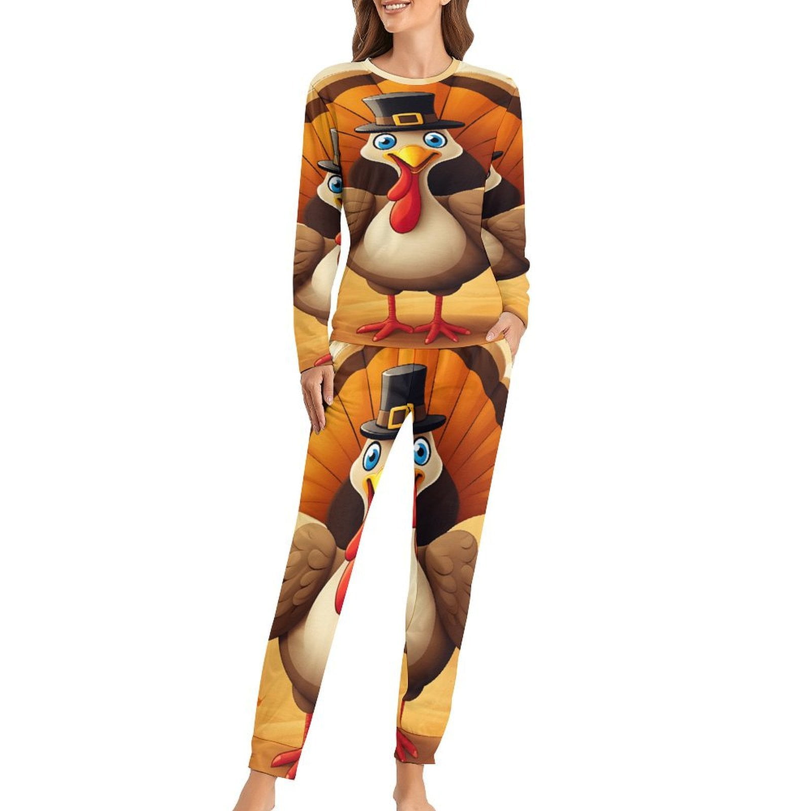 Autumn Happy Thanksgiving Turkey Pajamas Woman 2 Piece Vintage Pajamas ...