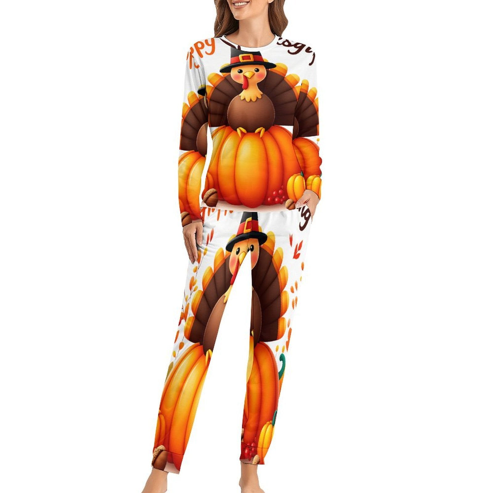 Autumn Happy Thanksgiving Turkey Pajamas Woman 2 Piece Vintage Pajamas ...