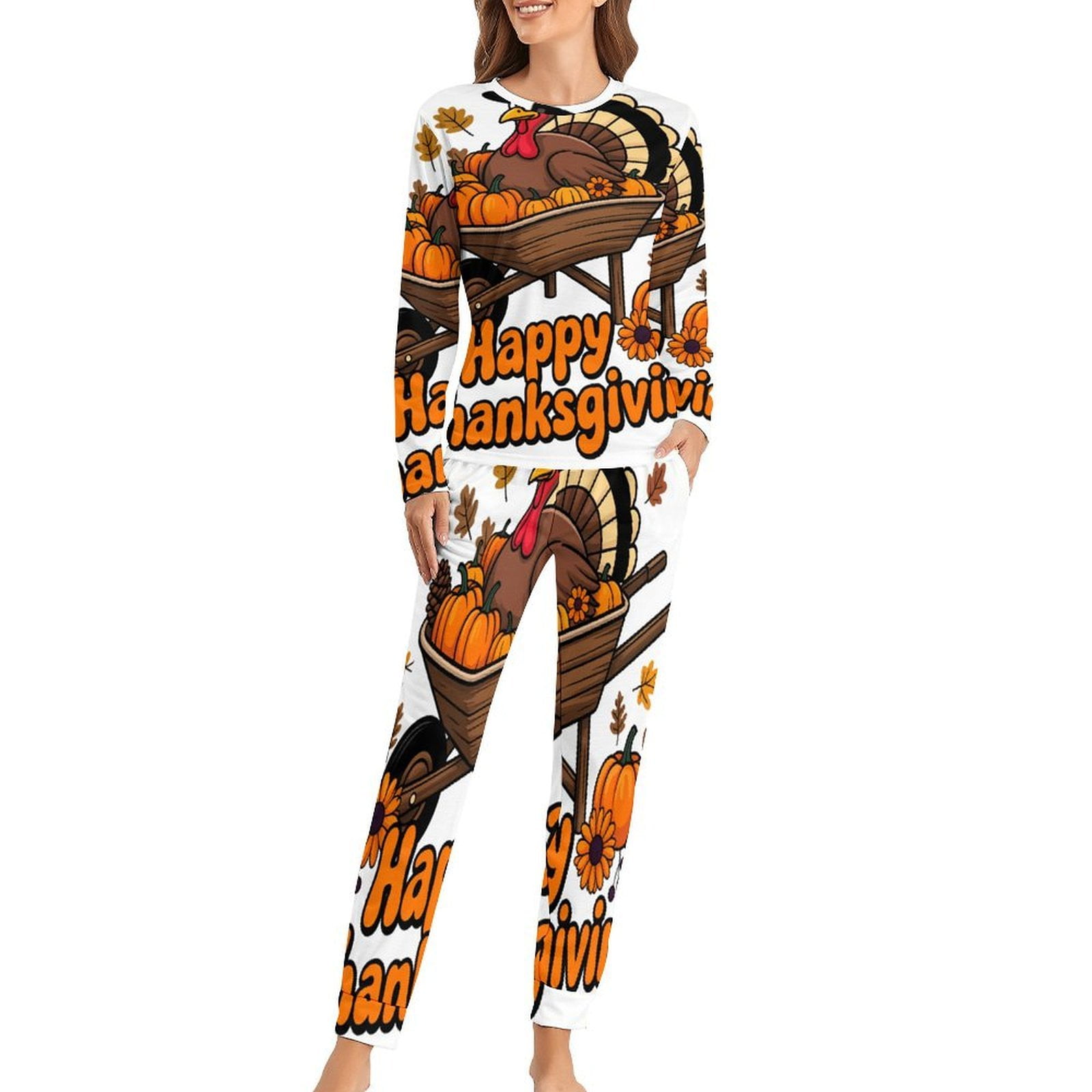 Autumn Happy Thanksgiving Turkey Pajamas Woman 2 Piece Vintage Pajamas ...