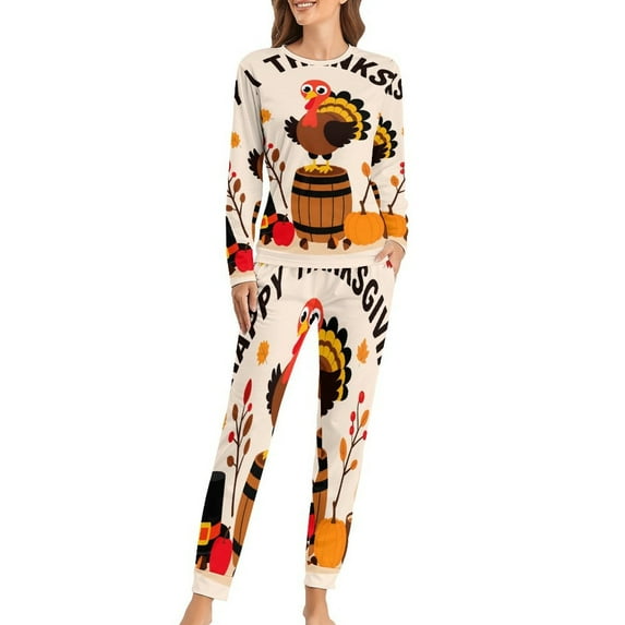 Autumn Happy Thanksgiving Turkey Pajamas Woman 2 Piece Vintage Pajamas ...