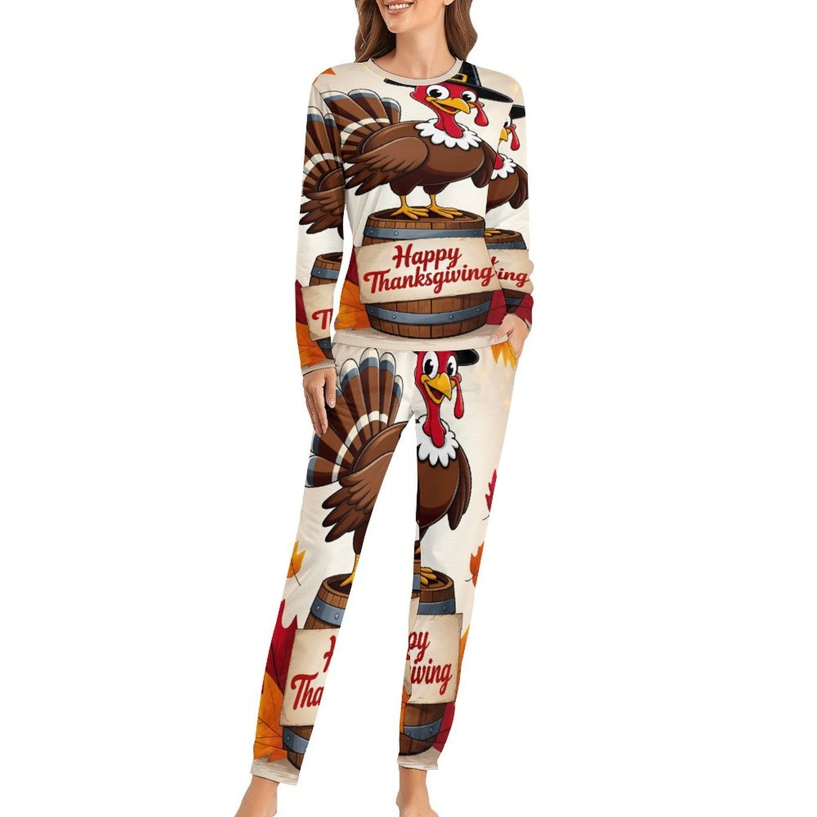 Autumn Happy Thanksgiving Turkey Pajamas Woman 2 Piece Vintage Pajamas ...