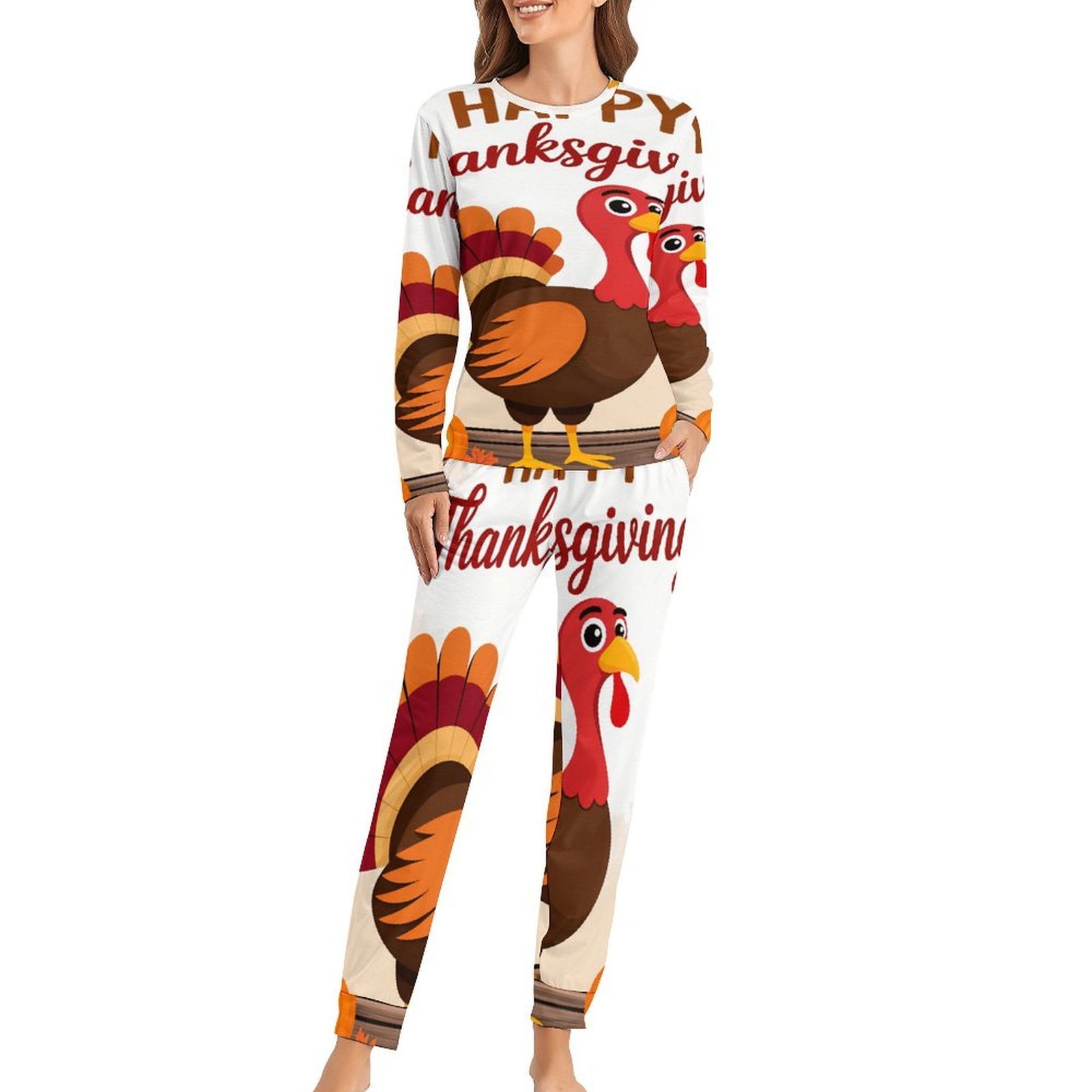 Autumn Happy Thanksgiving Turkey Pajamas Woman 2 Piece Vintage Pajamas ...