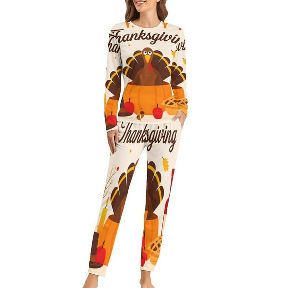 Autumn Happy Thanksgiving Turkey Pajamas Woman 2 Piece Vintage Pajamas ...