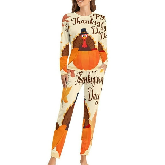 Autumn Happy Thanksgiving Turkey Pajamas Woman 2 Piece Vintage Pajamas ...