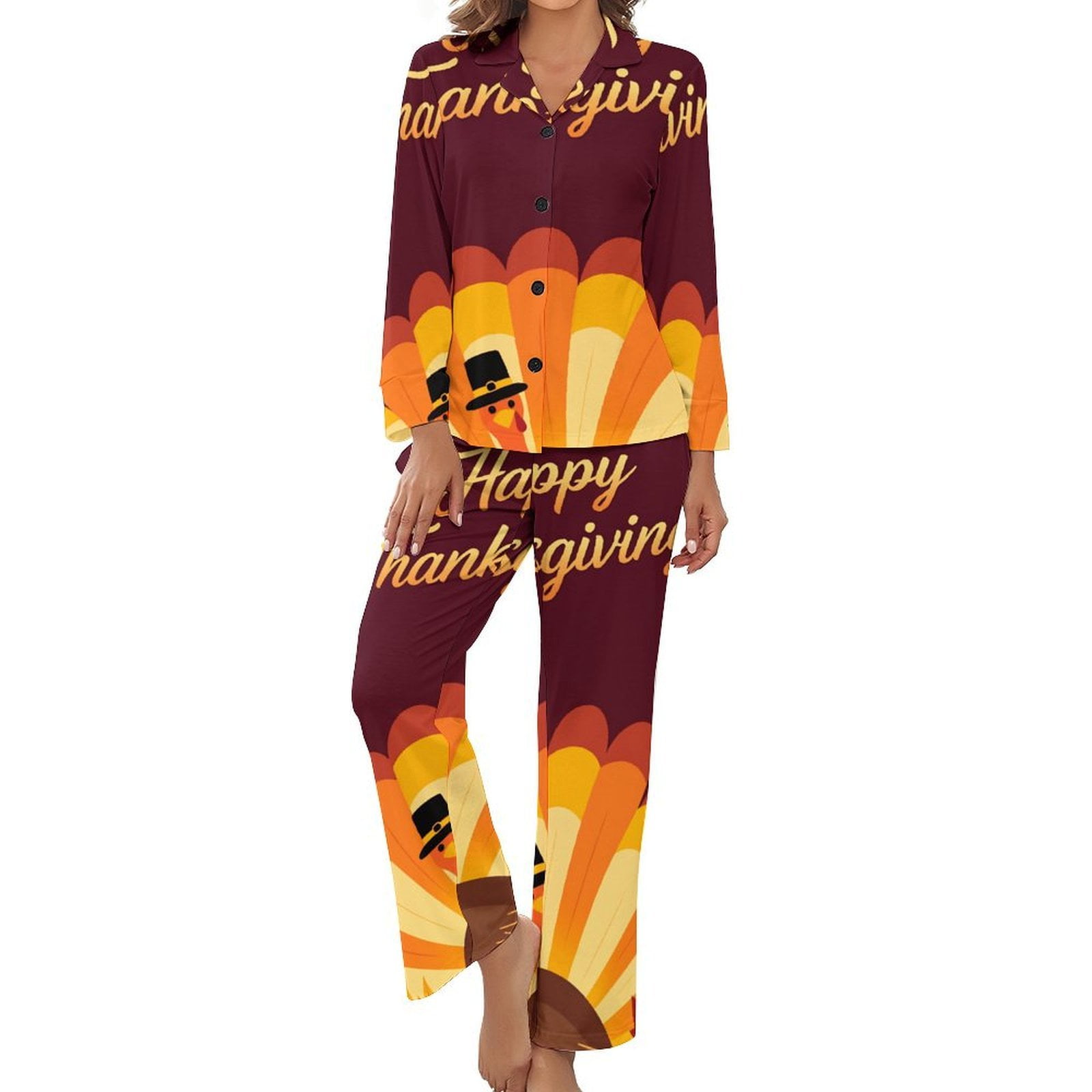 Autumn Happy Thanksgiving Turkey Pajamas Woman Vintage Pajamas Set 2 ...