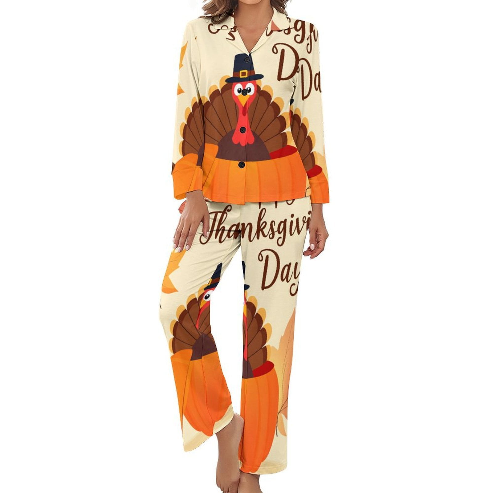 Autumn Happy Thanksgiving Turkey Pajamas Woman Vintage Pajamas Set 2 ...