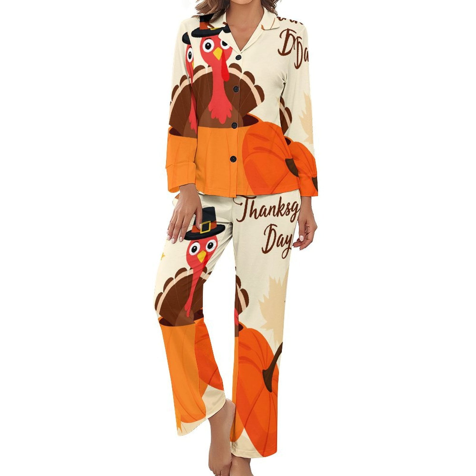 Autumn Happy Thanksgiving Turkey Pajamas Woman Vintage Pajamas Set 2 ...