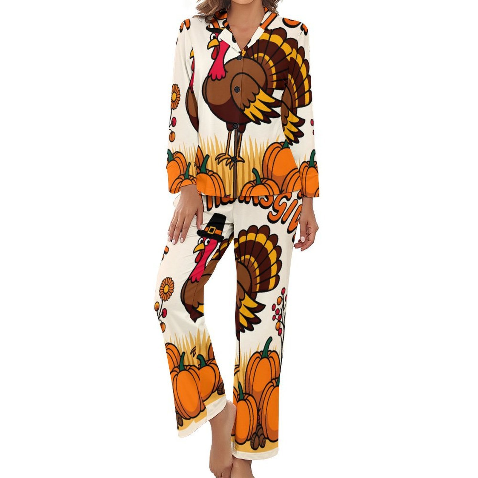 Autumn Happy Thanksgiving Turkey Pajamas Woman Vintage Pajamas Set 2 ...