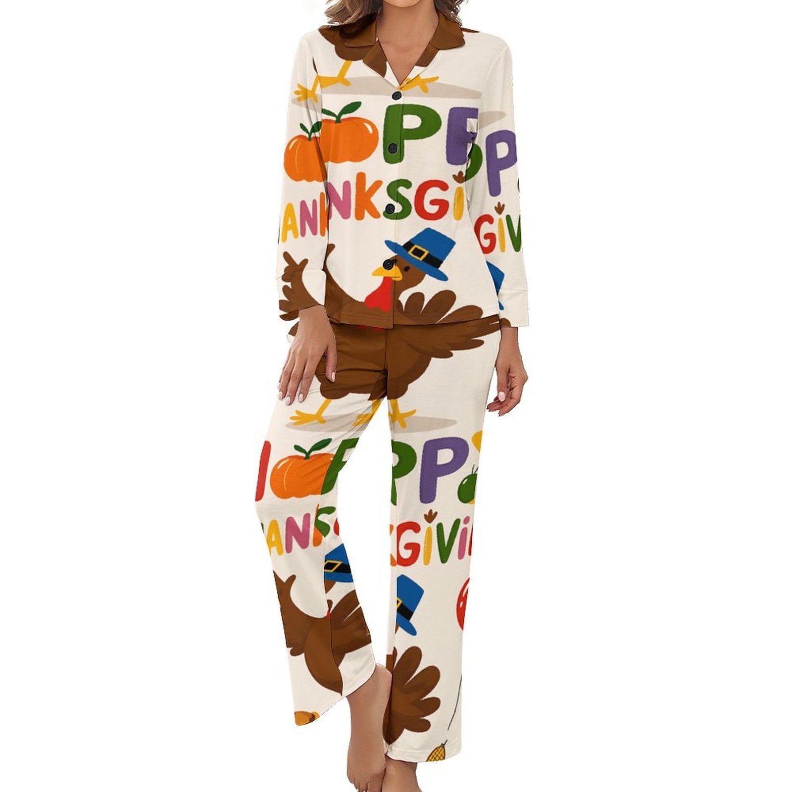 Autumn Happy Thanksgiving Turkey Pajamas Woman Vintage Pajamas Set 2 ...
