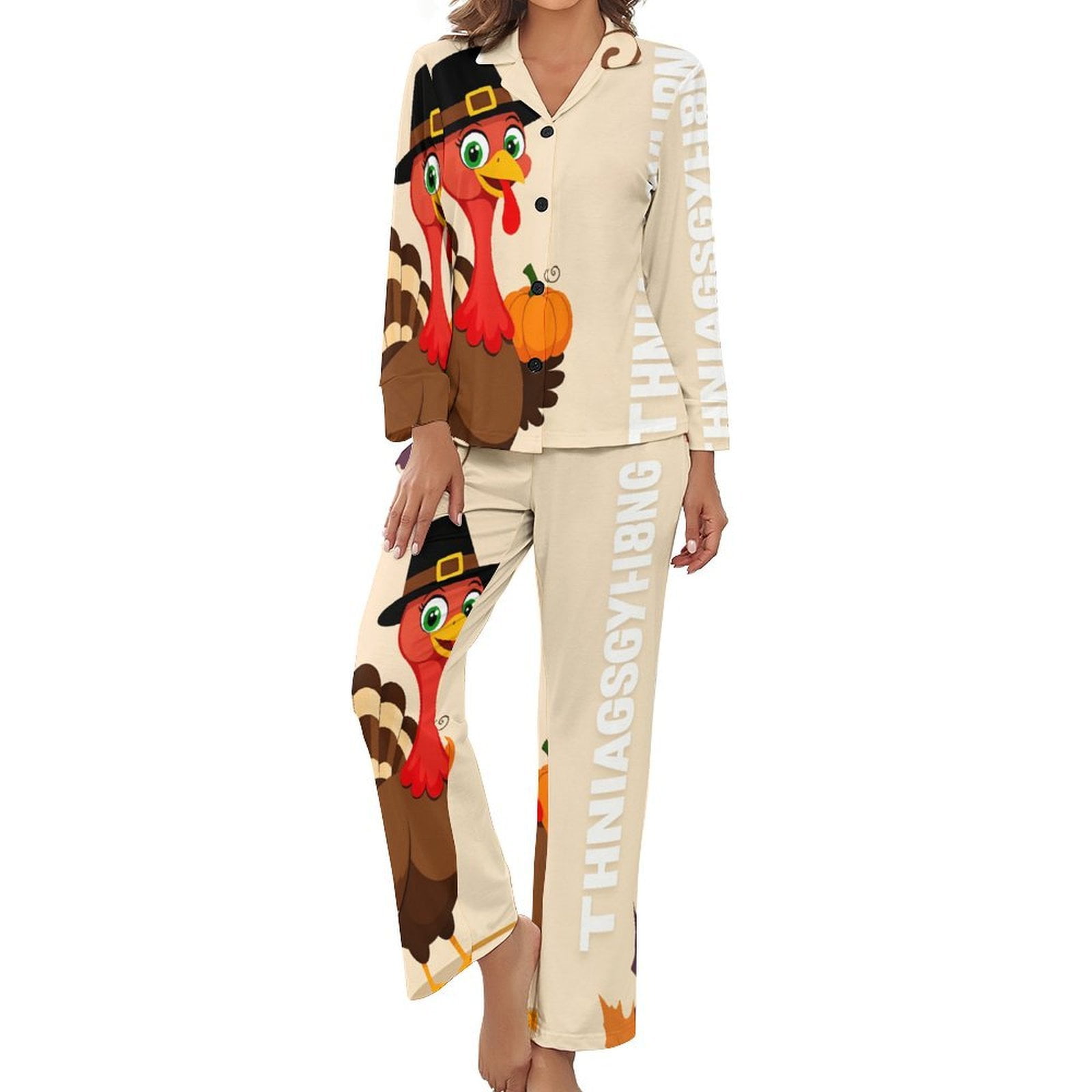 Autumn Happy Thanksgiving Turkey Pajamas Woman Vintage Pajamas Set 2 ...