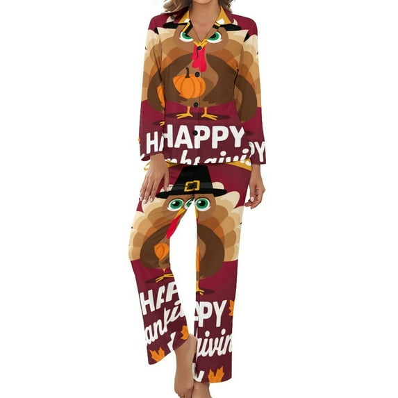 Autumn Happy Thanksgiving Turkey Pajamas Woman Vintage Pajamas Set 2 ...