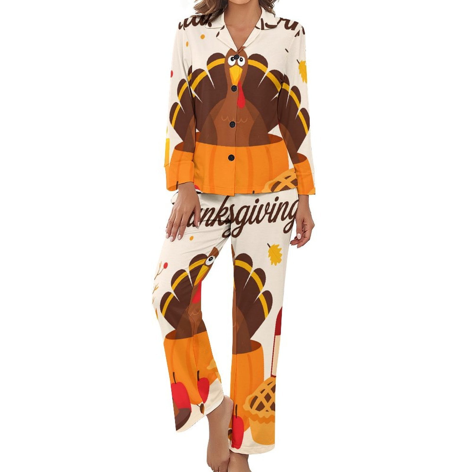 Autumn Happy Thanksgiving Turkey Pajamas Woman Vintage Pajamas Set 2 ...