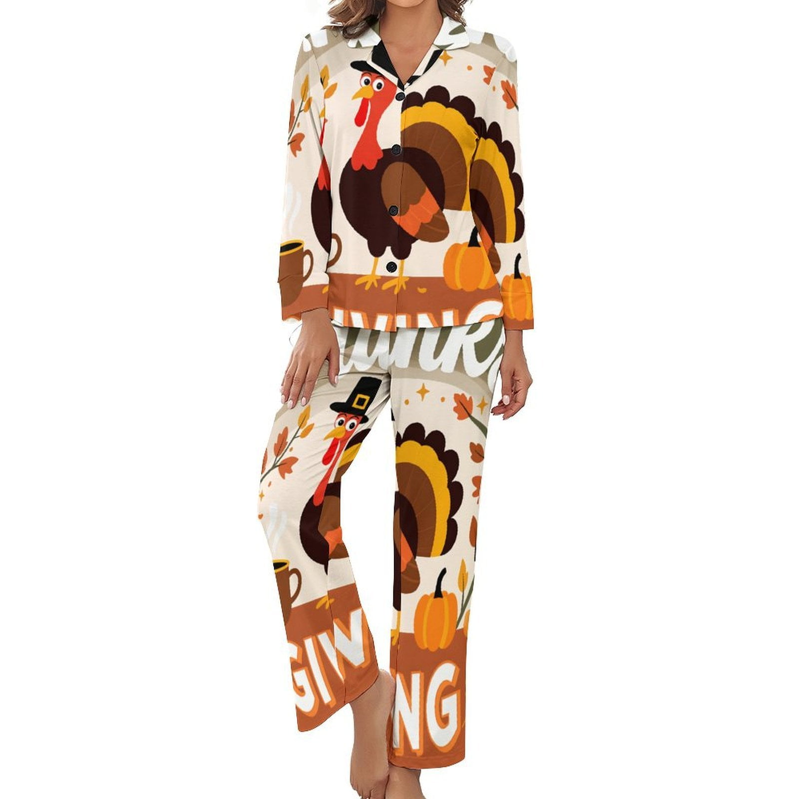 Autumn Happy Thanksgiving Turkey Pajamas Woman Vintage Pajamas Set 2 ...