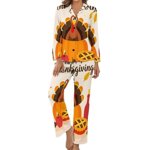Autumn Happy Thanksgiving Turkey Pajamas Woman Vintage Pajamas Set 2 ...