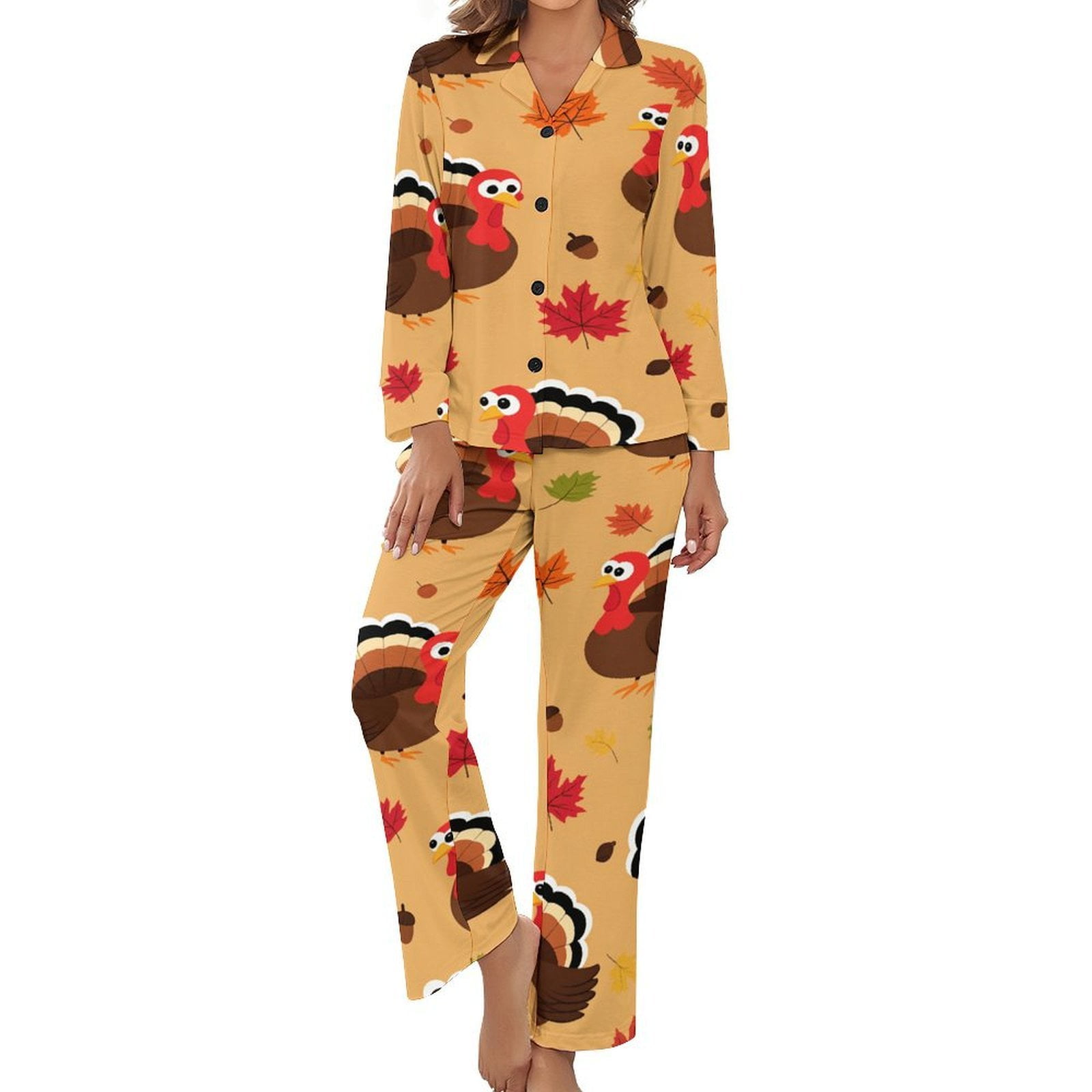 Autumn Happy Thanksgiving Turkey Pajamas Woman Vintage Pajamas Set 2 ...