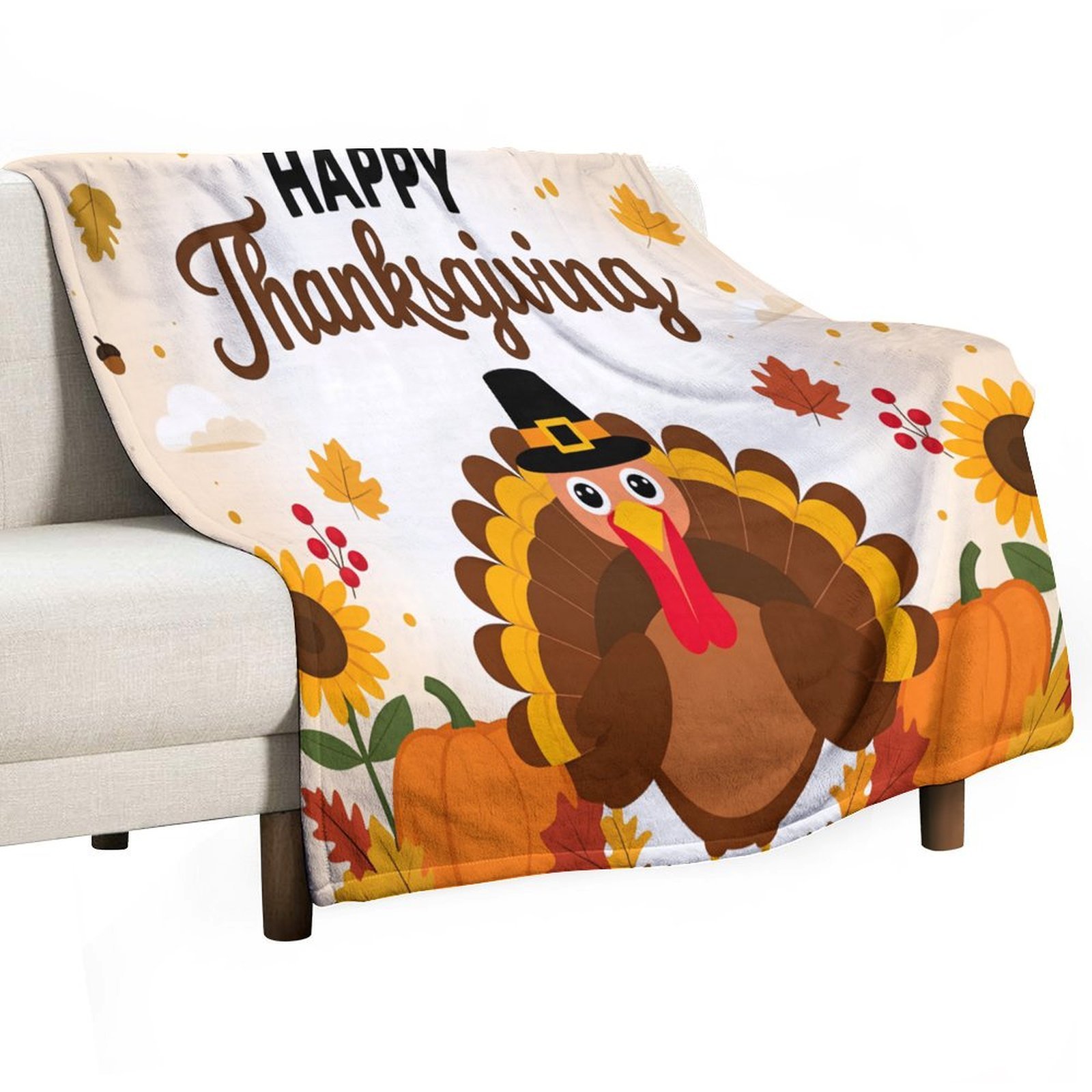 Autumn Happy Thanksgiving Turkey Print Soft Blanket Throw Blankets Warm ...