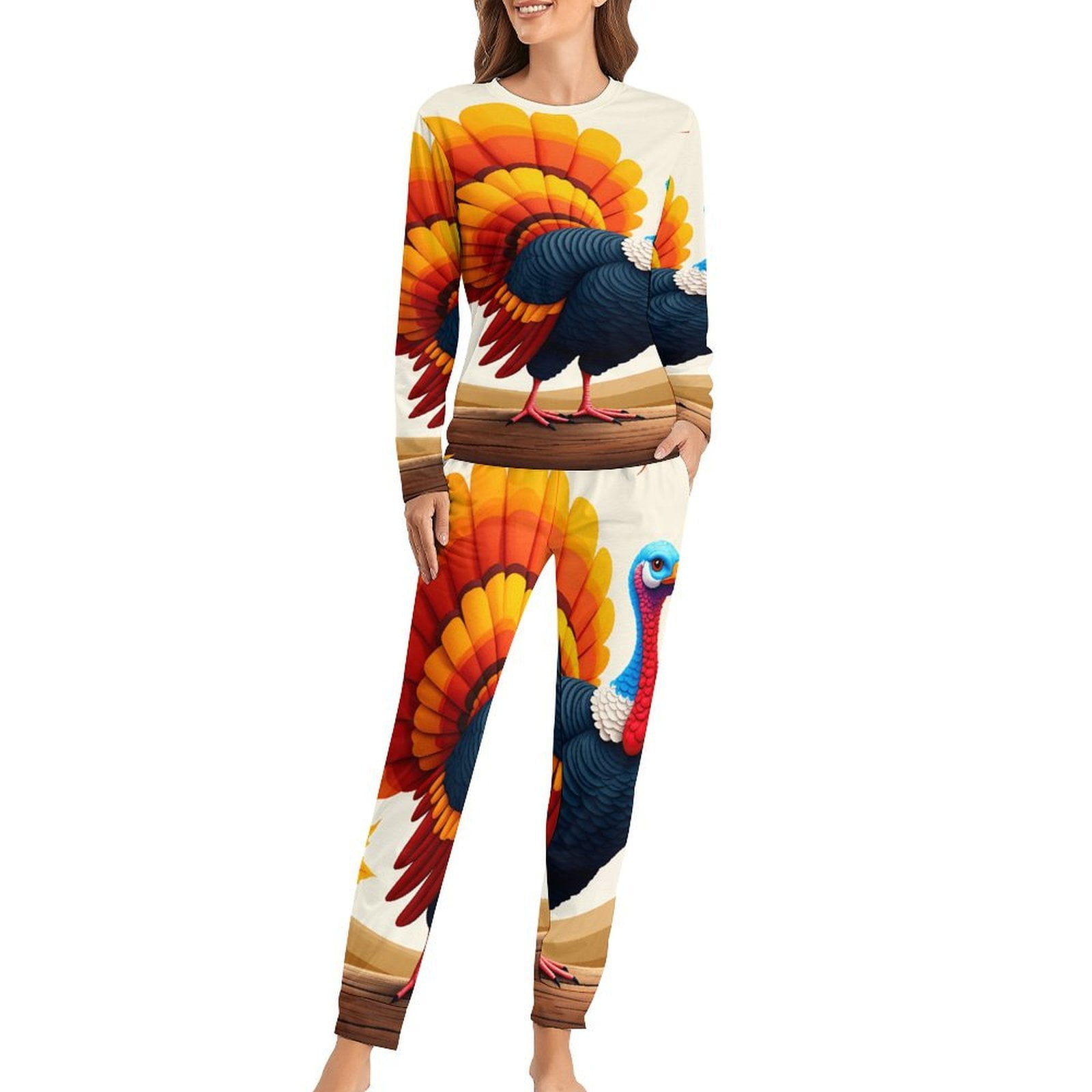 Autumn Happy Thanksgiving Turkey Printed Pajama Set for Couples, Women ...