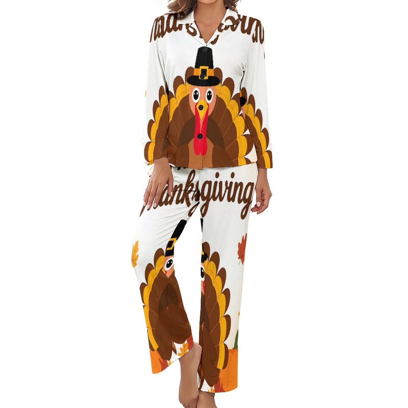 Autumn Happy Thanksgiving Turkey Printed Pajama Set for Couples, Women ...