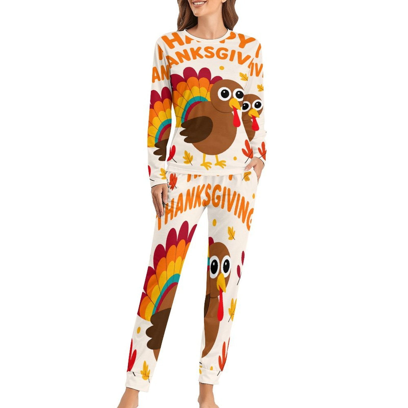 Autumn Happy Thanksgiving Turkey Printed Pajama Set for Couples, Women ...