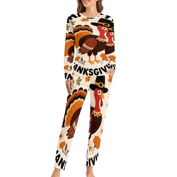 Autumn Happy Thanksgiving Turkey Printed Pajama Set for Couples, Women ...