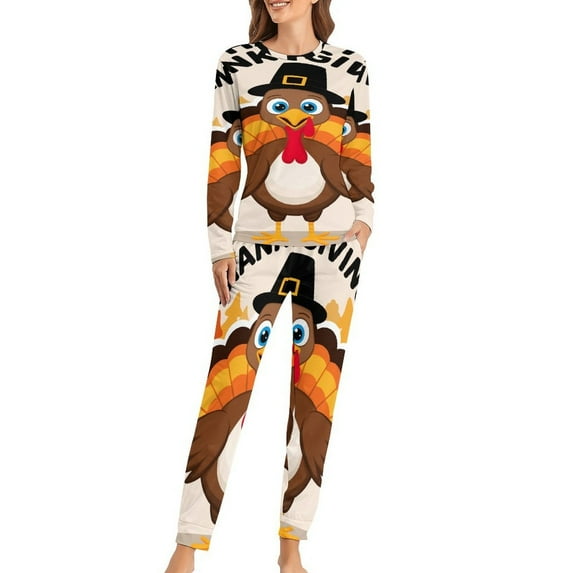 Autumn Happy Thanksgiving Turkey Printed Pajama Set for Couples, Women ...