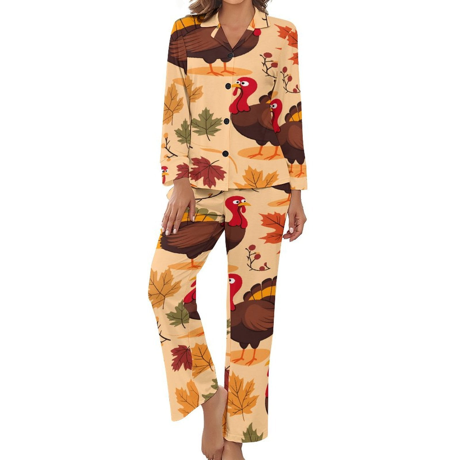 Autumn Happy Thanksgiving Turkey Printed Pajama Set for Couples, Women ...