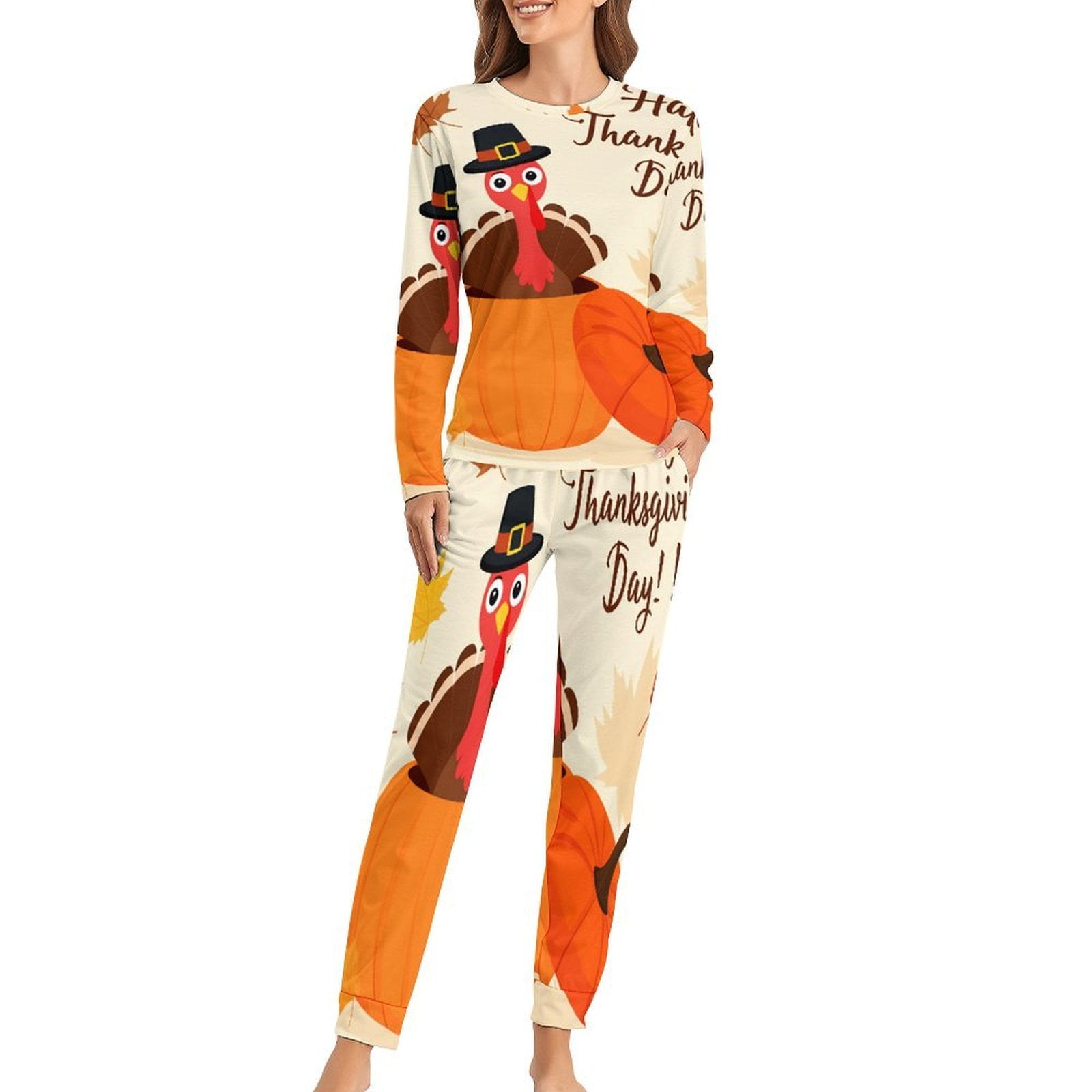 Autumn Happy Thanksgiving Turkey Printed Pajama Set for Couples, Women ...