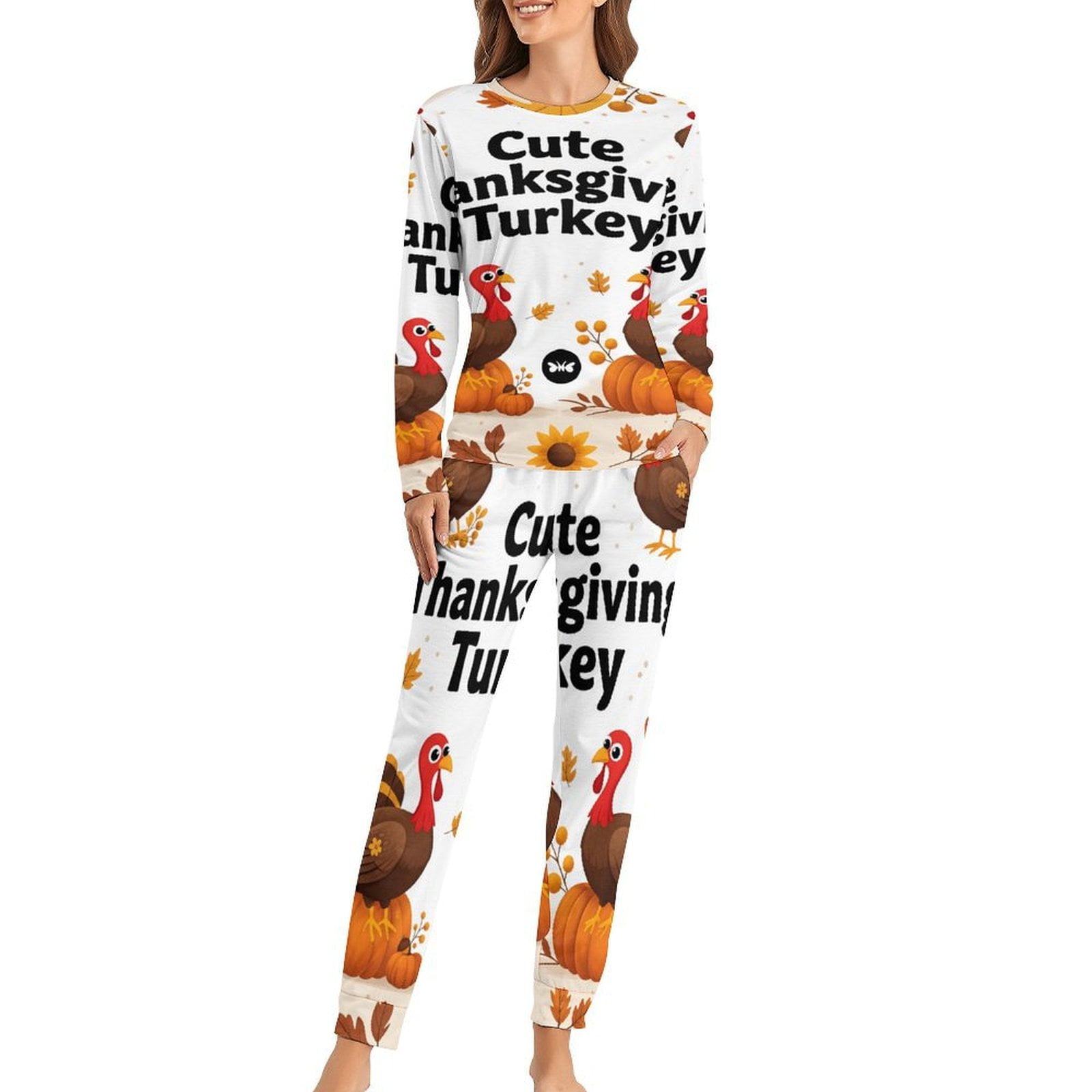Autumn Happy Thanksgiving Turkey Printed Pajama Set for Couples, Women ...