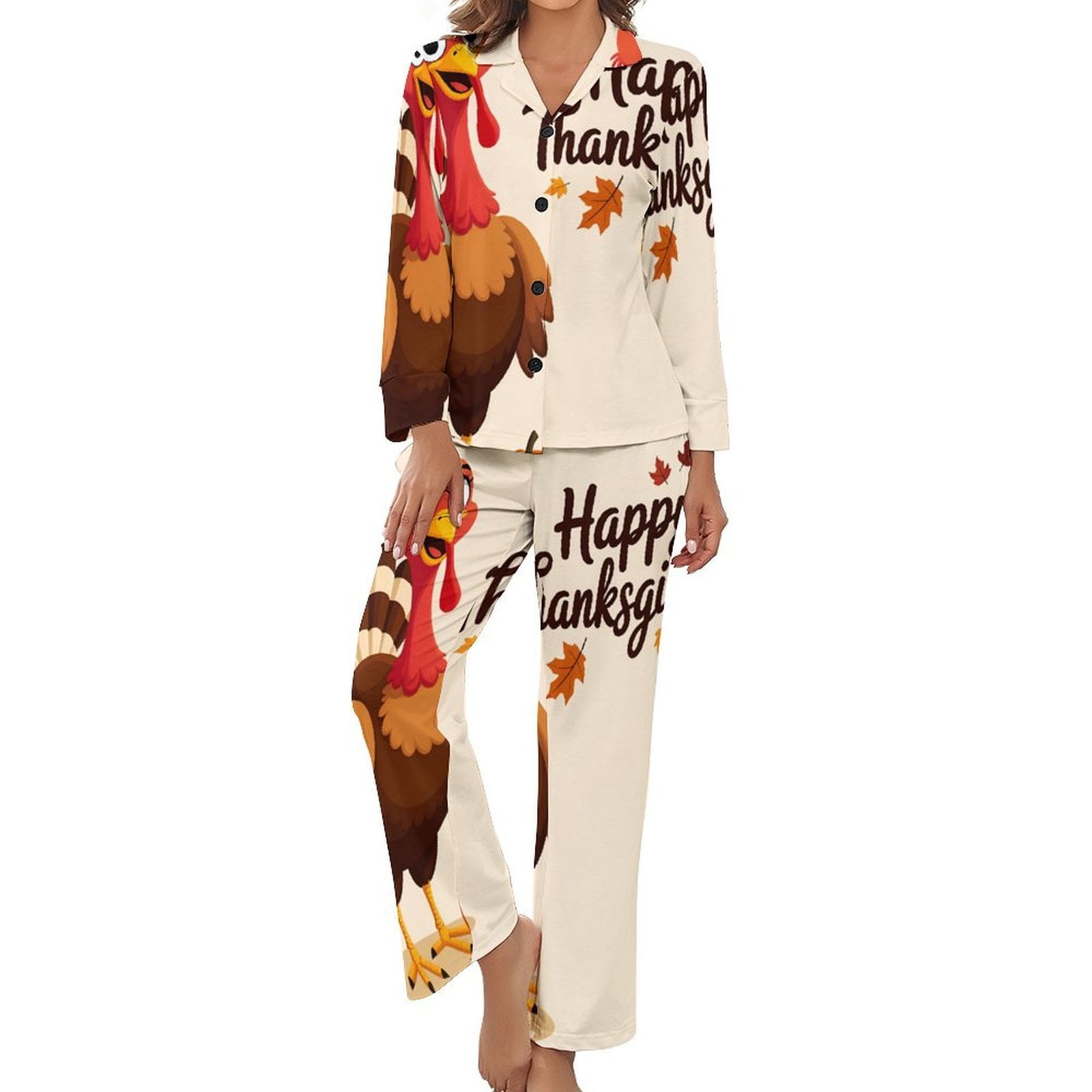 Autumn Happy Thanksgiving Turkey Printed Pajama Set for Couples, Women ...