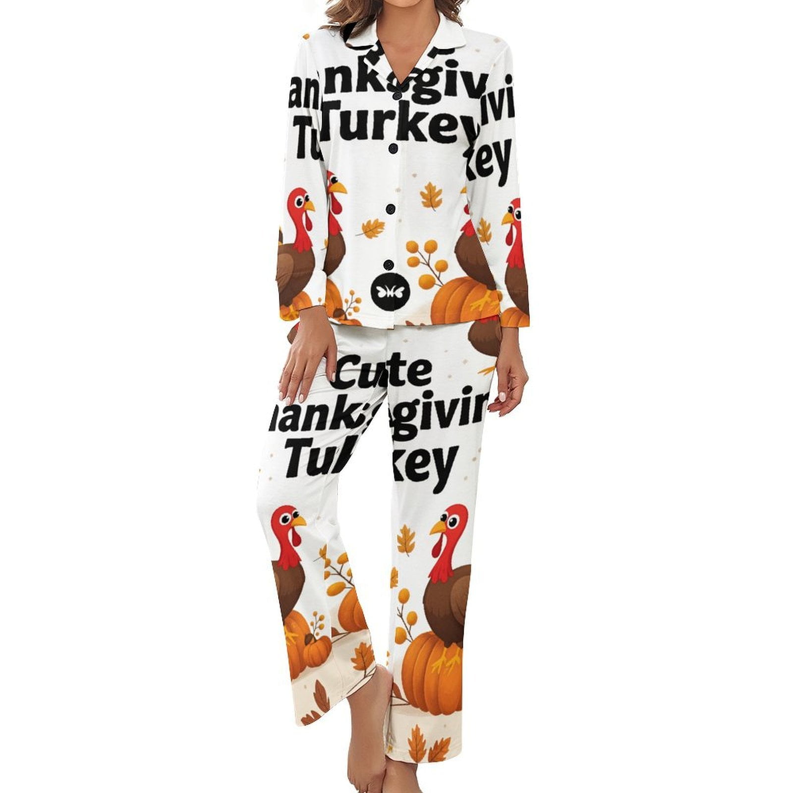 Autumn Happy Thanksgiving Turkey Printed Pajama Set for Couples, Women ...