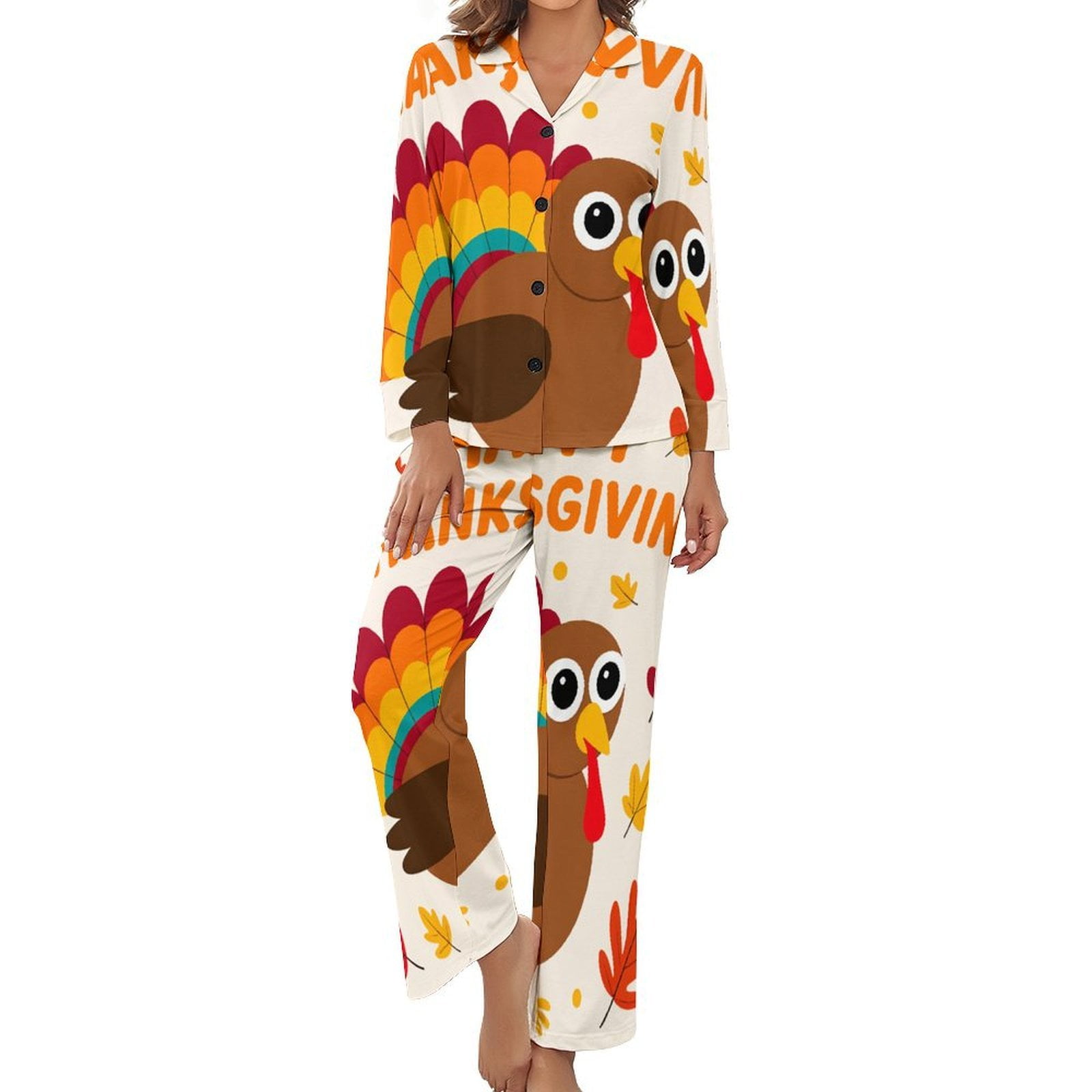 Autumn Happy Thanksgiving Turkey Printed Pajama Set for Couples, Women ...