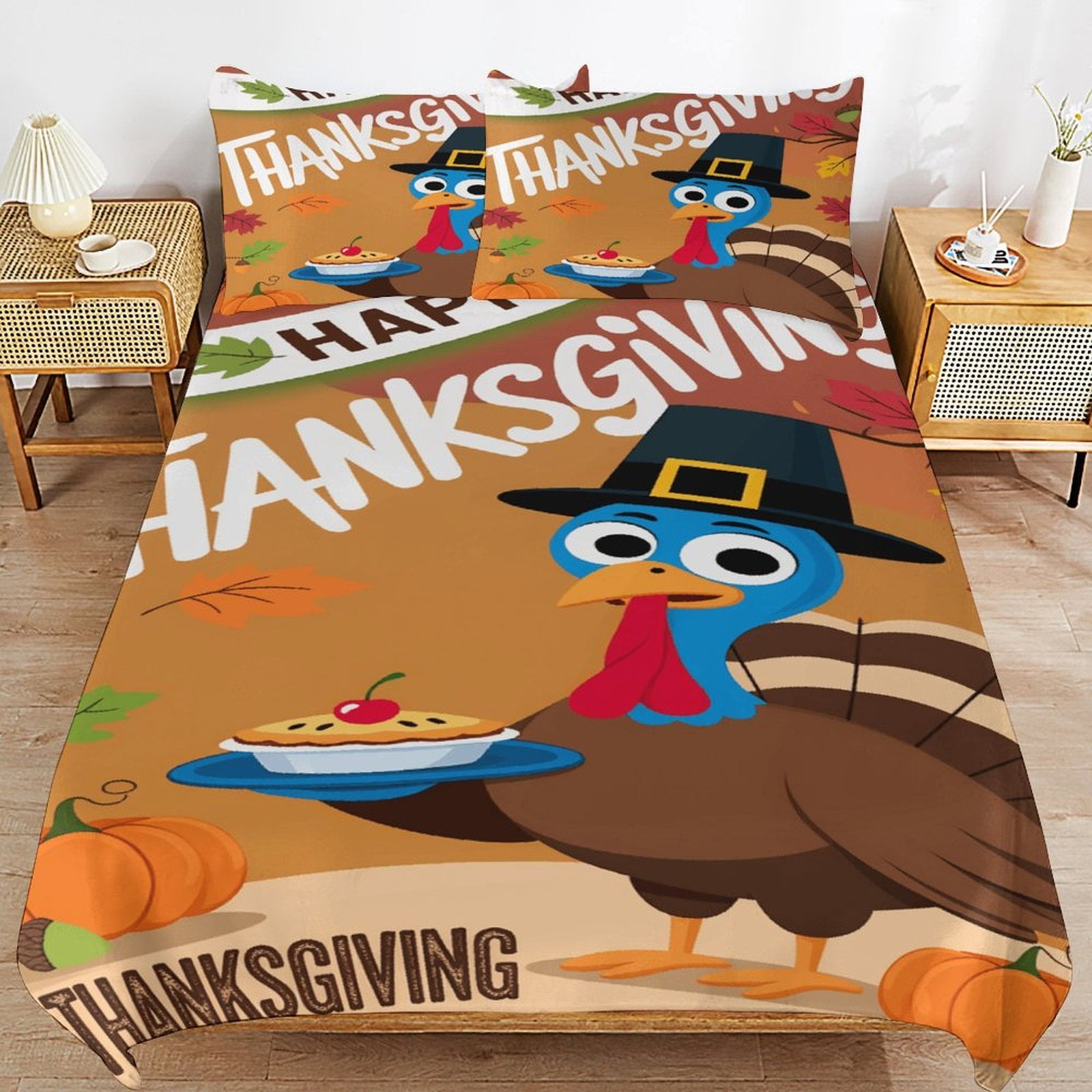 Autumn Happy Thanksgiving Turkey Quilt Cover 3pcs Set Home Textiles ...