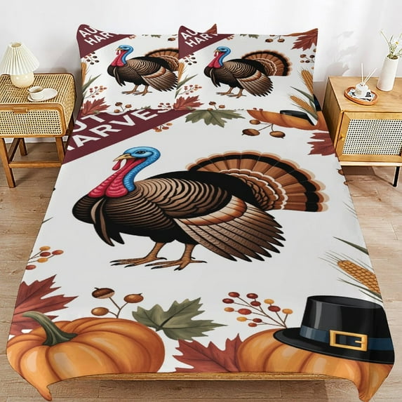 Autumn Happy Thanksgiving Turkey Quilt Cover 3pcs Set Home Textiles ...