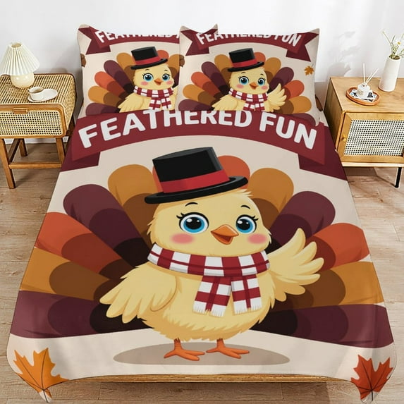 Autumn Happy Thanksgiving Turkey Quilt Cover 3pcs Set Home Textiles ...