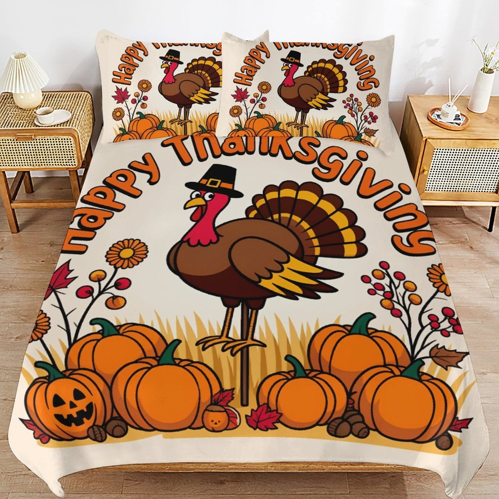 Autumn Happy Thanksgiving Turkey Quilt Cover 3pcs Set Home Textiles ...