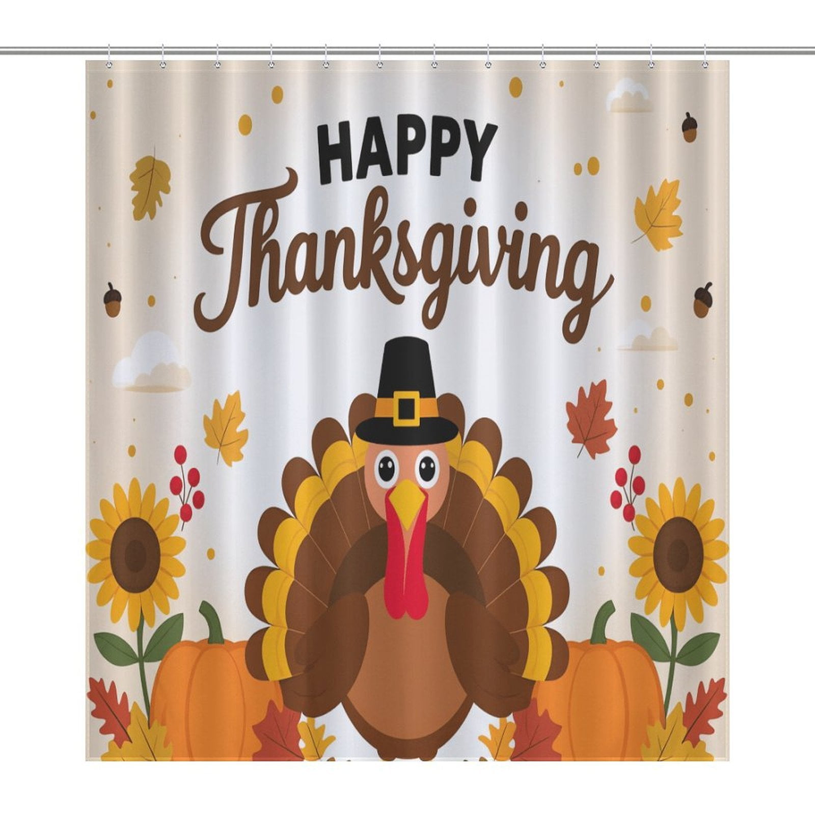 Autumn Happy Thanksgiving Turkey Shower Curtain Bathtub Decor Bathroom ...