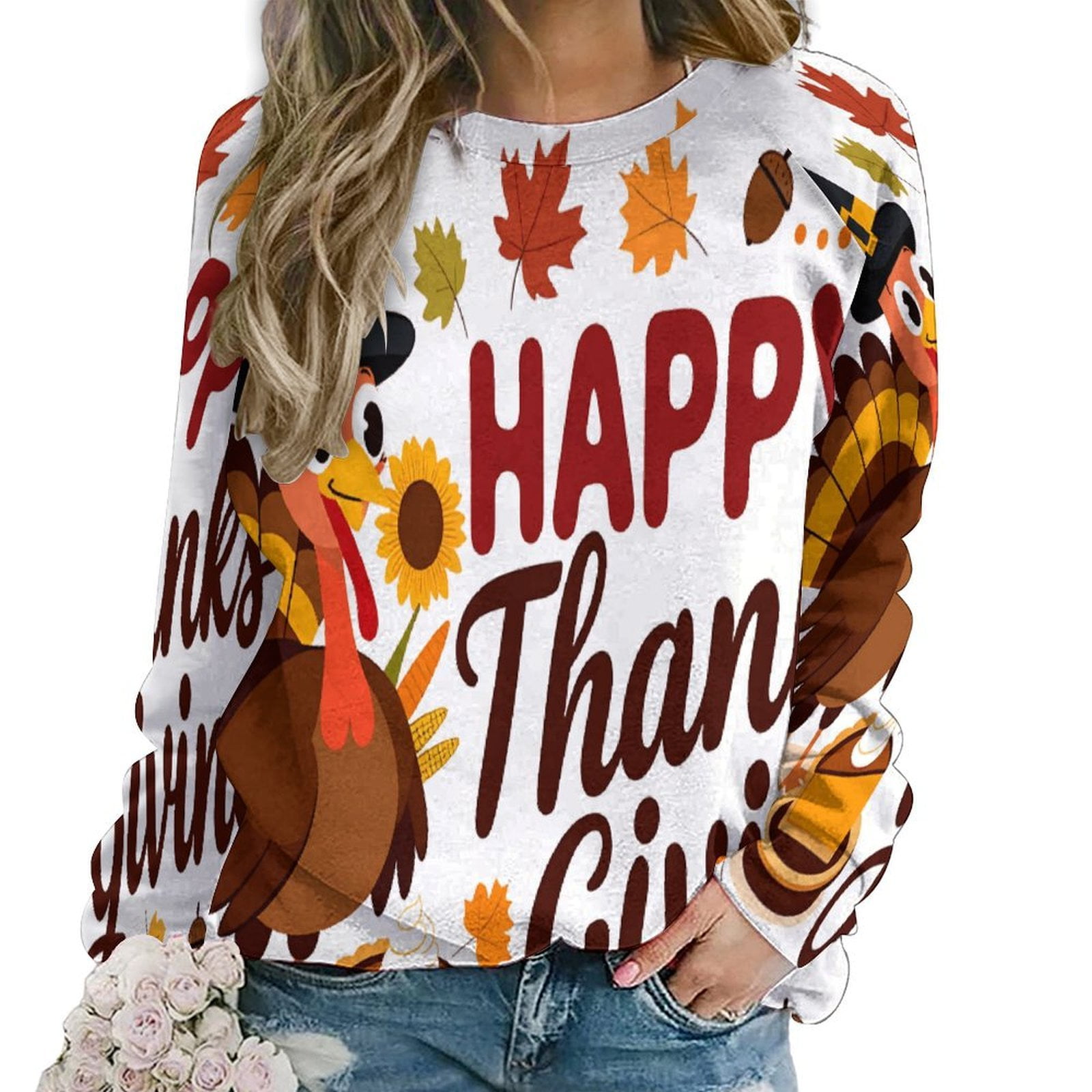 Autumn Happy Thanksgiving Turkey Women Casual Long Sleeve Hoodie ...