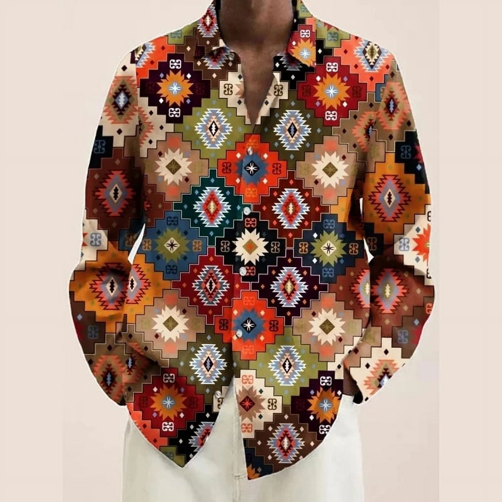 Autumn Harajuku 3D Ethnic Patterns Printed Long Sleeve Shirts For Men ...