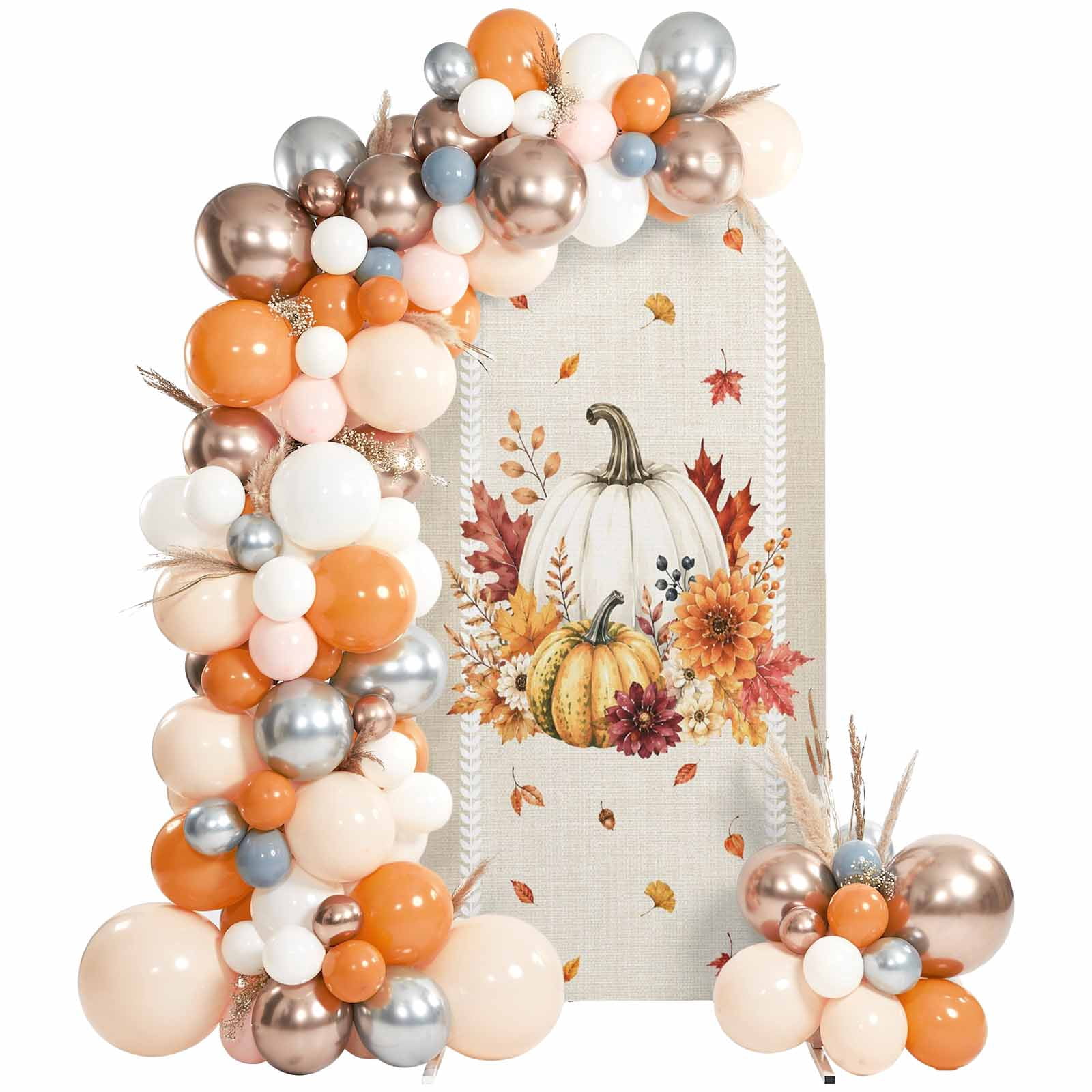 Autumn Harvest Arch Backdrop Cover 7.2 FT, Fall White Orange Pumpkin ...
