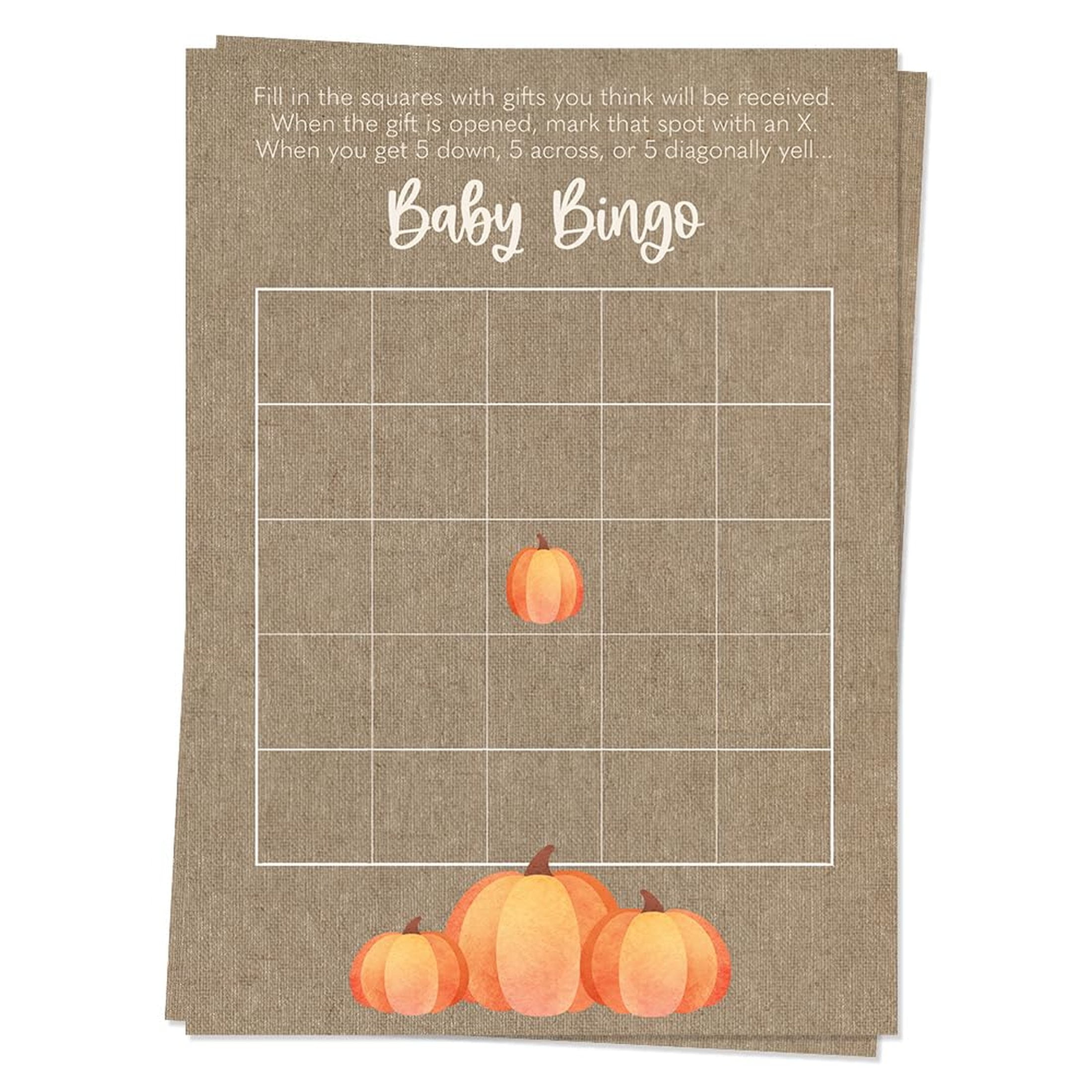 Autumn Harvest Baby Shower Bingo Cards - Rustic Burlap Design for ...
