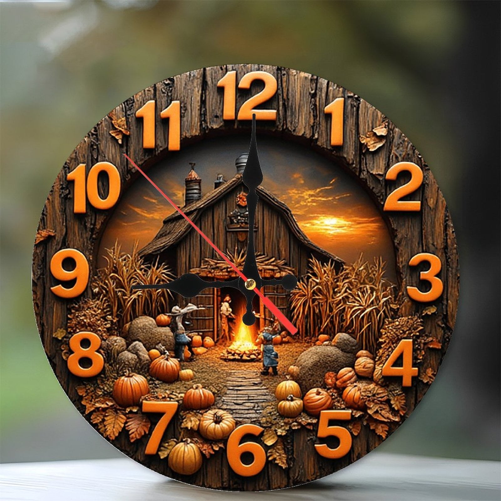 Autumn Harvest Barn Farmhouse Wall Clock 10-Inch Silent Wooden Wall ...
