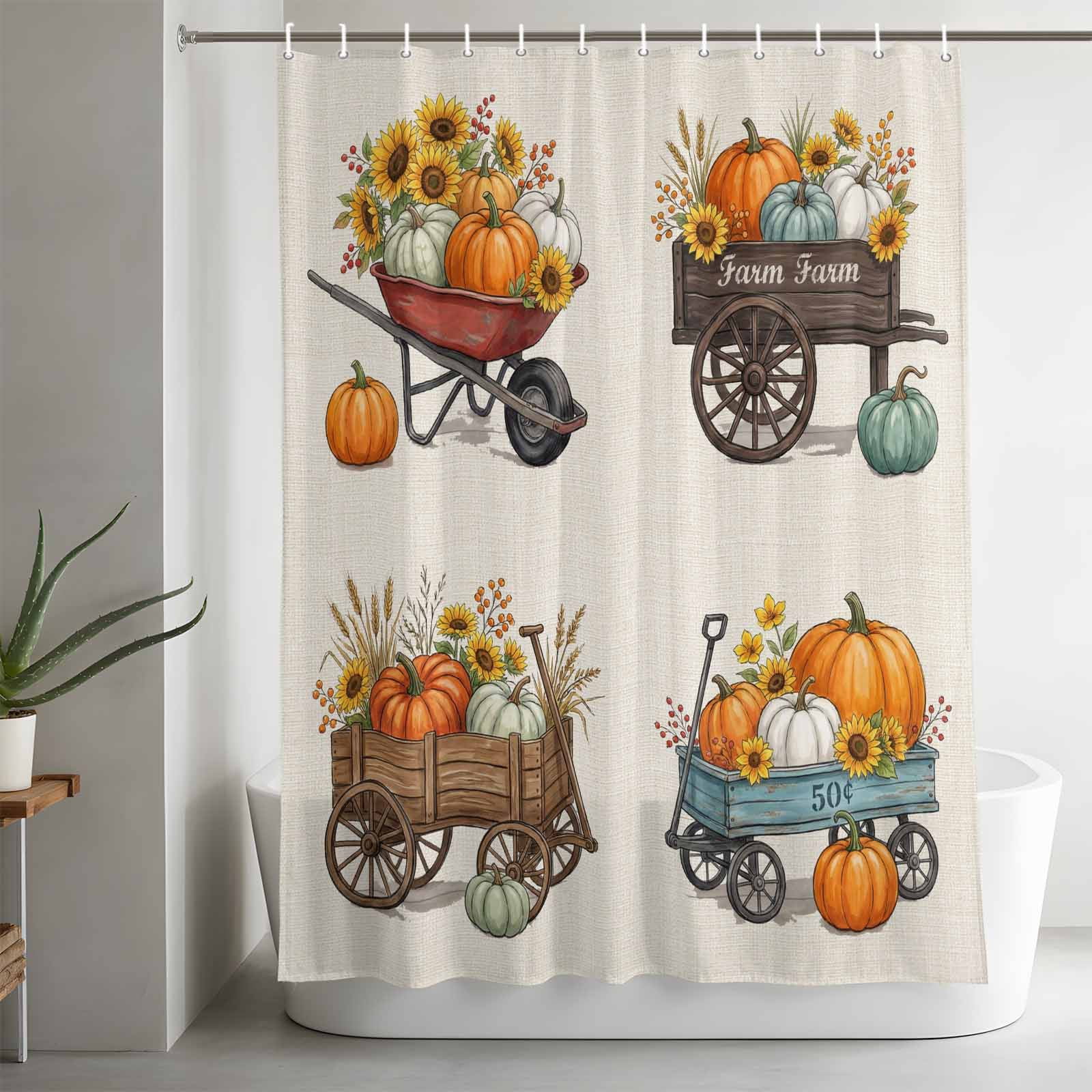 Autumn Harvest Bathroom Shower Curtain, Thanksgiving Pumpkins Sunflower ...