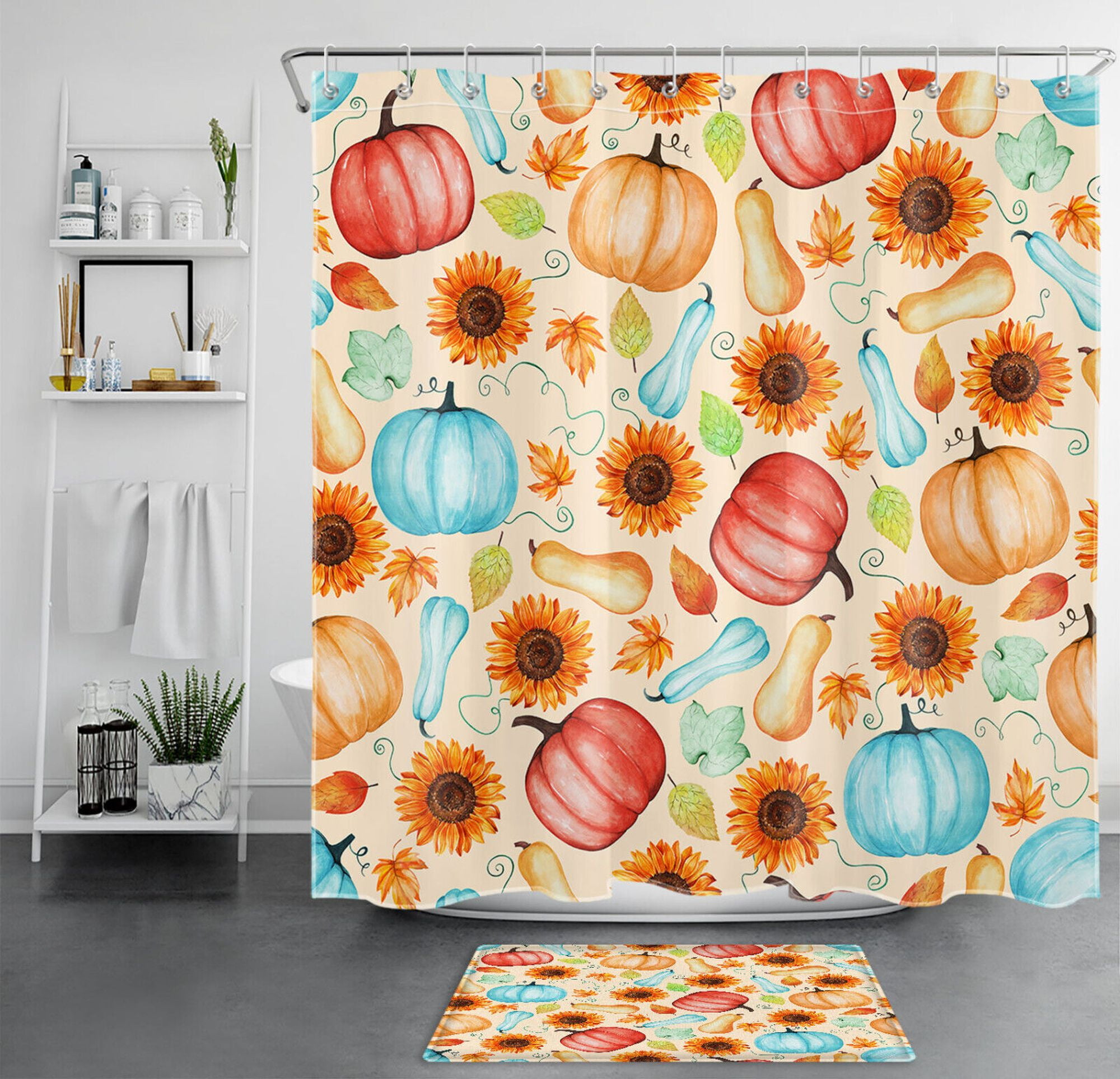 Autumn Harvest Bliss Red Pumpkin Sunflower Fall Leaf Shower Curtain