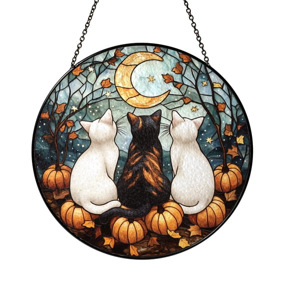 Autumn Harvest Cat Design Stained Glass Suncatcher, Window Decor ...