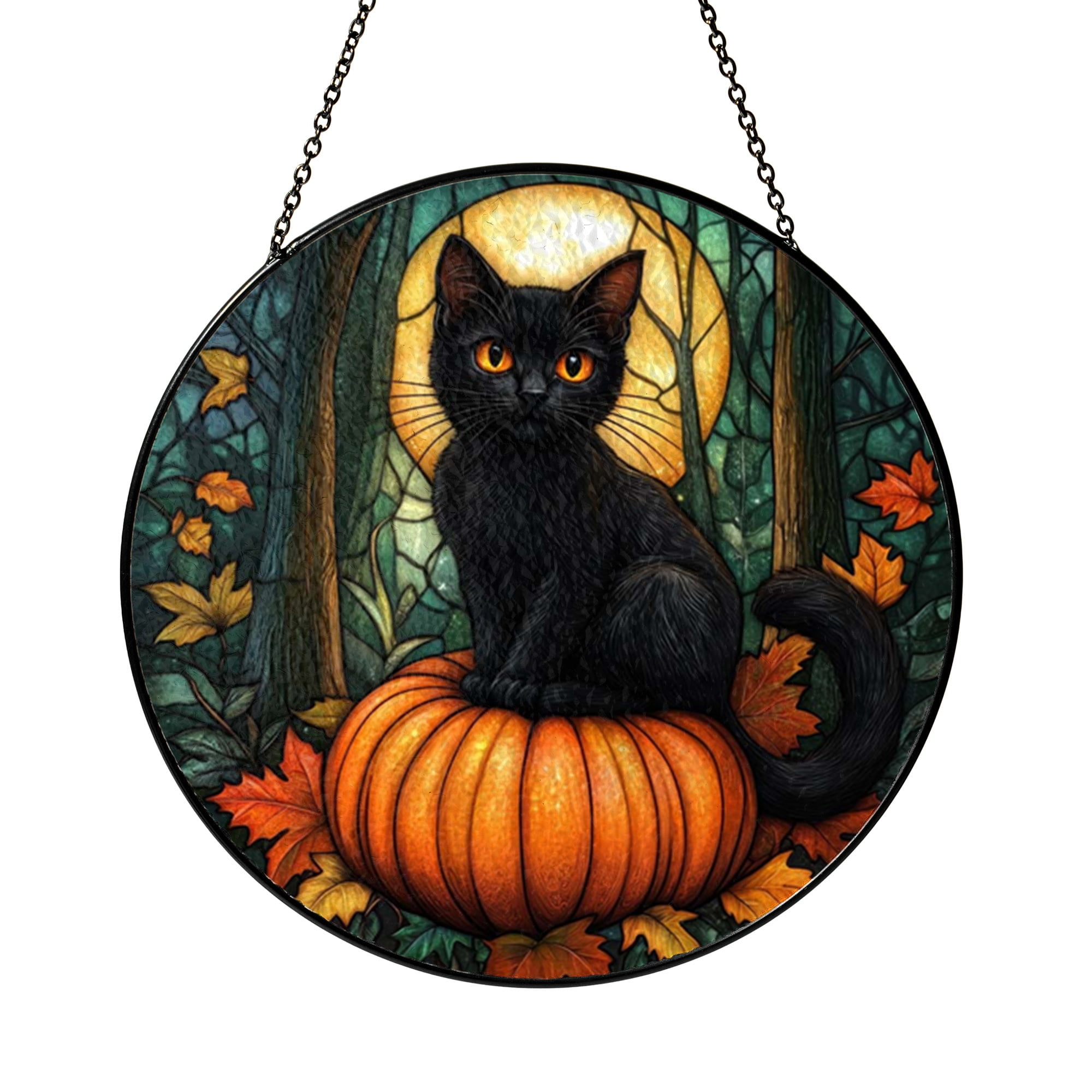 Autumn Harvest Cat Pumpkin Stained Glass Suncatcher, Window Decor ...