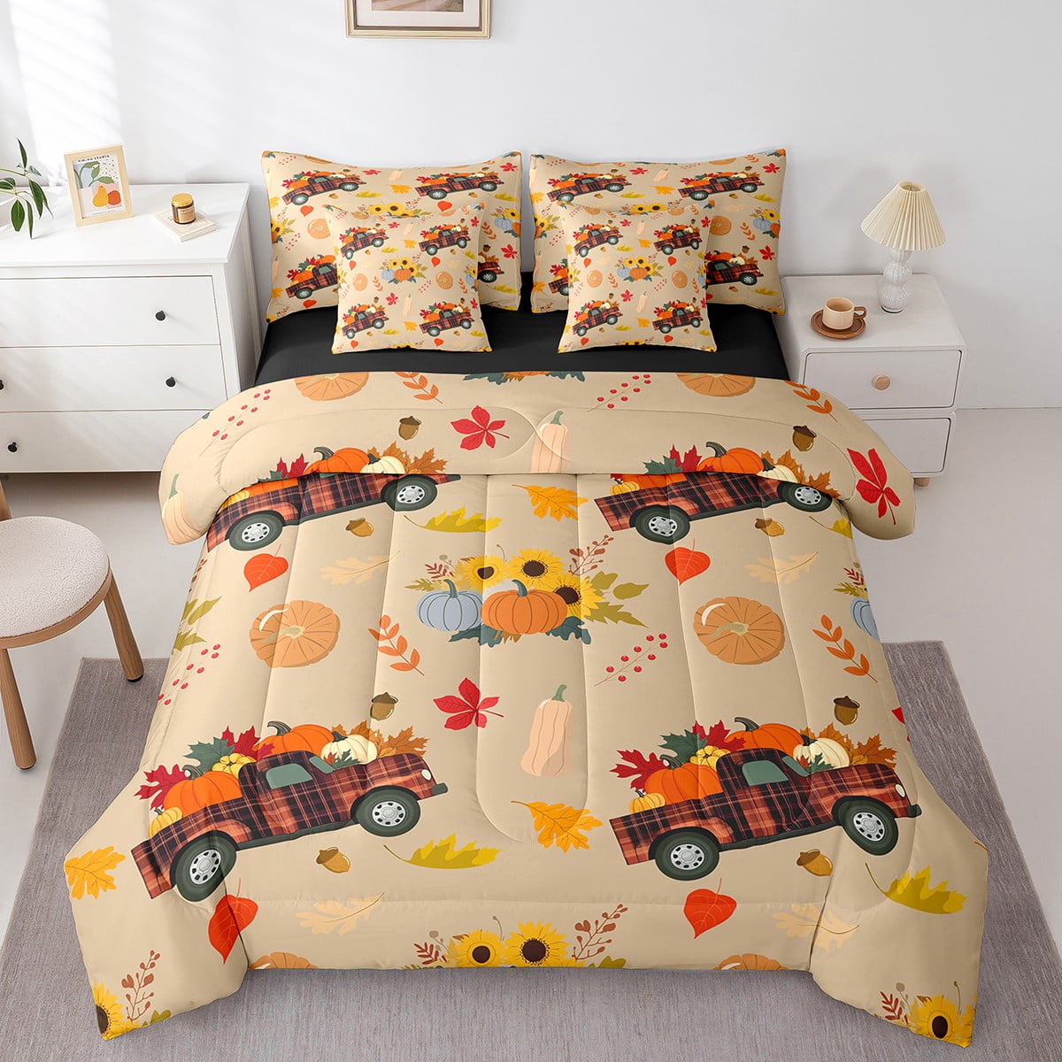 Autumn Harvest Comforter Set 7 Piece Bed in a Bag Twin,Red Farm Truck ...