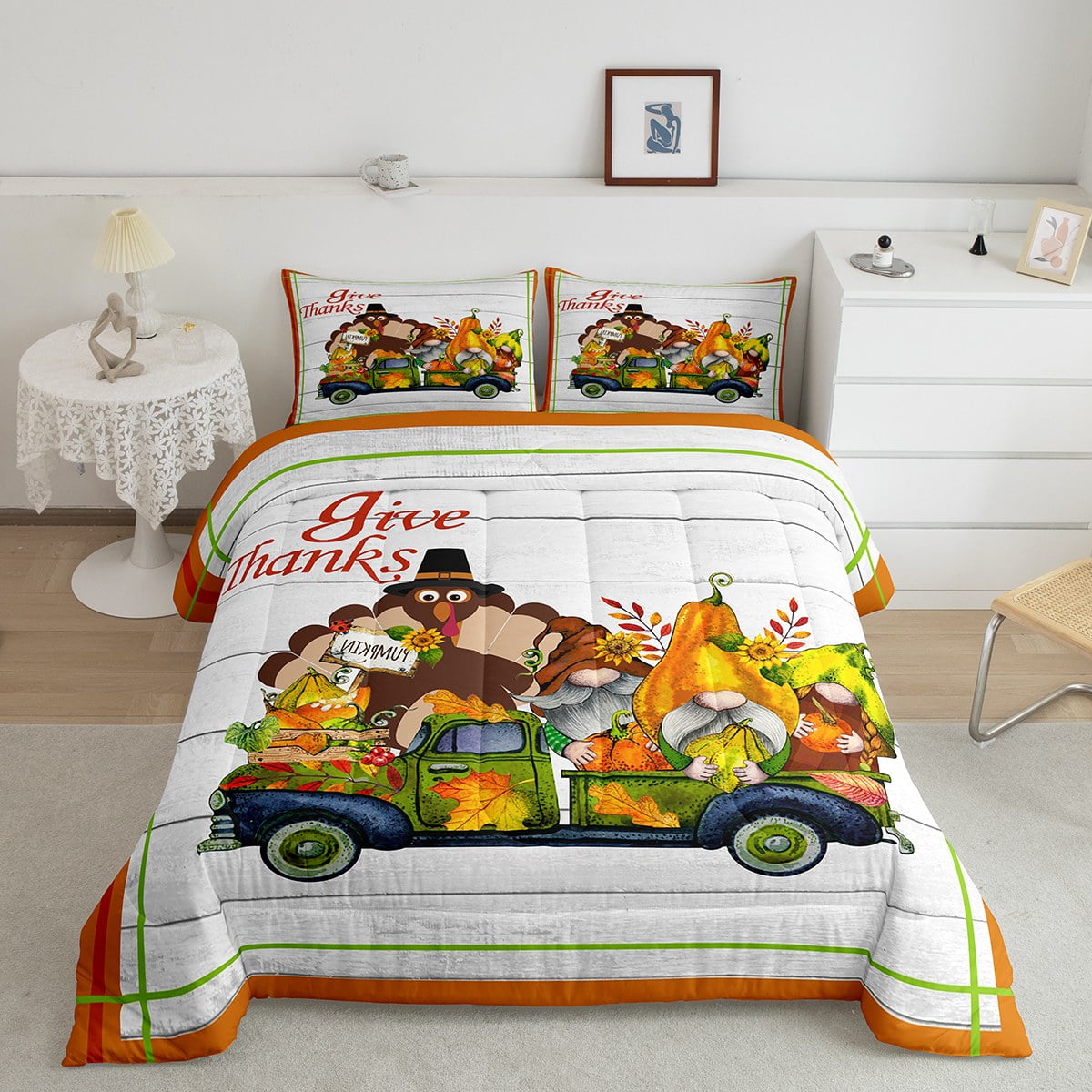 Autumn Harvest Comforter Set King Size Cute Wild Turkey Bedding for ...
