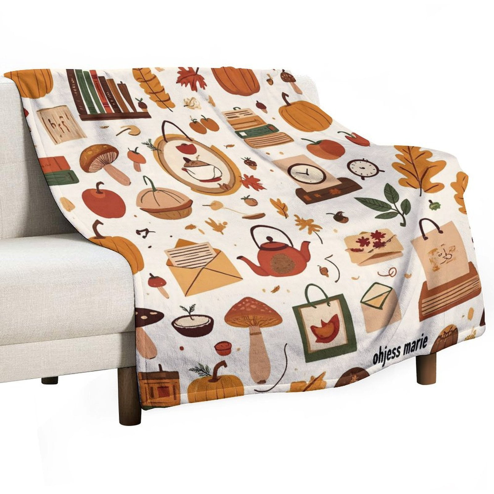 Autumn Harvest Cozy Pattern Soft Print Blanket Throw Blankets Warm Cozy ...